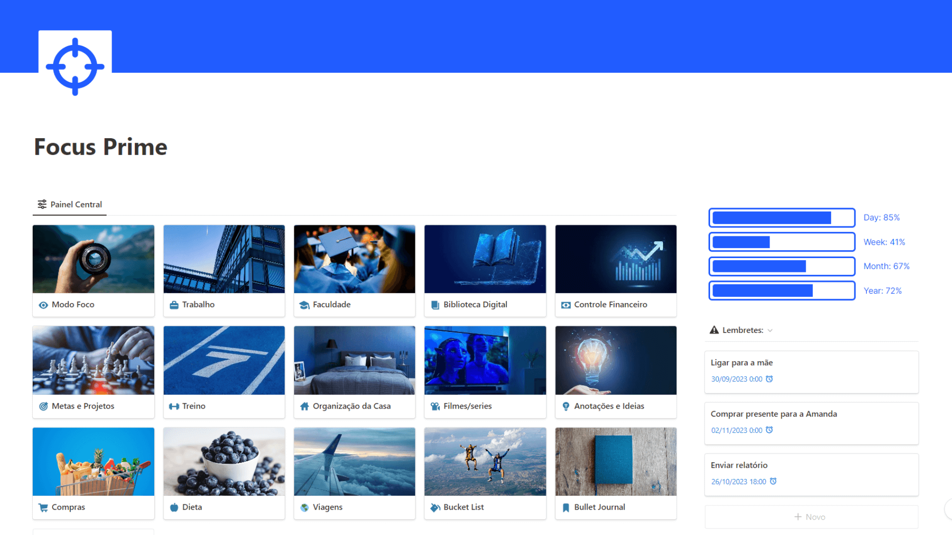 Focus Prime - Template de Organização e Produtividade